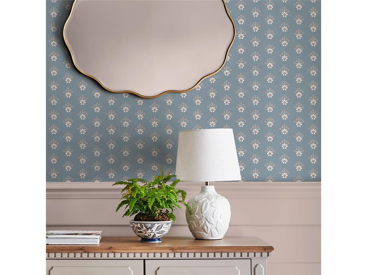 Laura Ashley Wallpaper Semington Floral 143325 Newport Blue